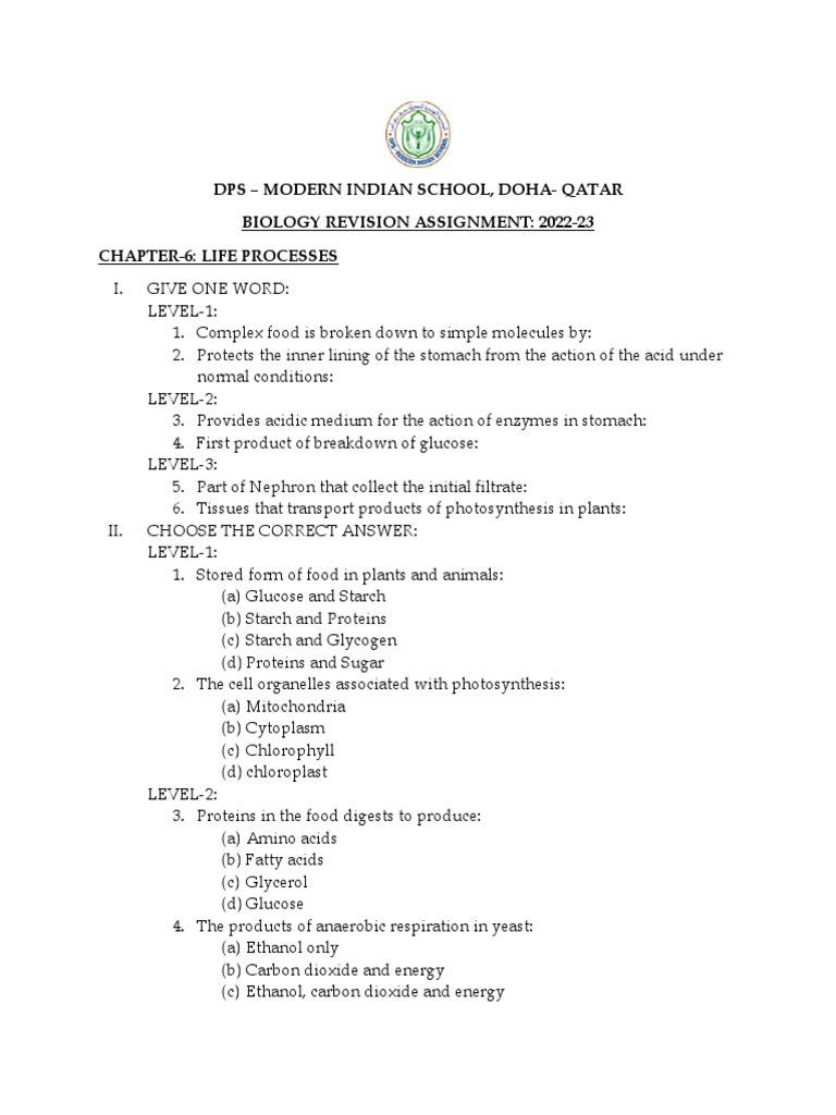 Revision Assignment-Class 10 | PDF | Blood Pressure | Glucose