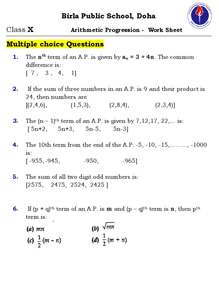 Arithmetic ProgressionWork Sheet | PDF | Mathematical Objects | Numbers