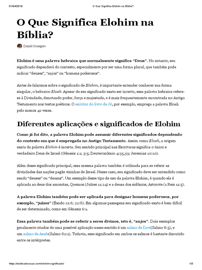 O Que Significa Elohim Na Bíblia | Download grátis PDF | Deus | Bíblia