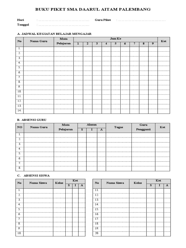 Format Buku Piket | PDF