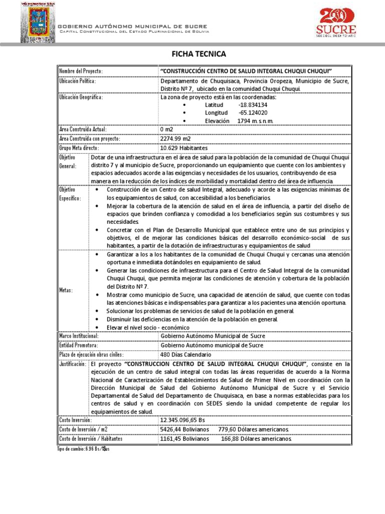 FICHA TECNICA Chuqui Chuqui | PDF | Bolivia | Economias