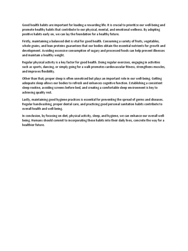 Healthy Habits for a Better Life | PDF