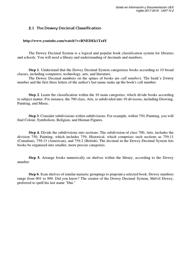 2 1 B Dewey Decimal Classification Pdf