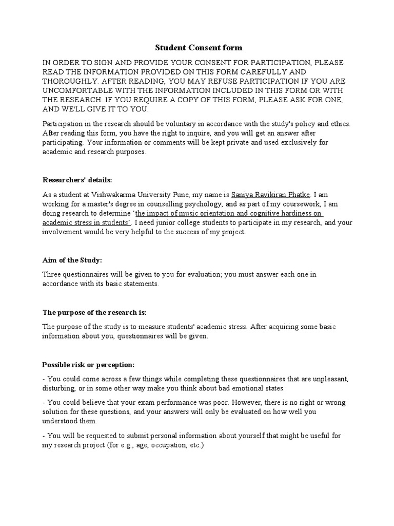 Consent Form Research | PDF | Consent | Psychology