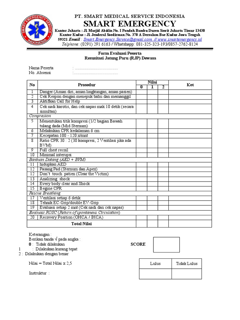 1.cheklist Evaluasi CPR Dewasa | PDF