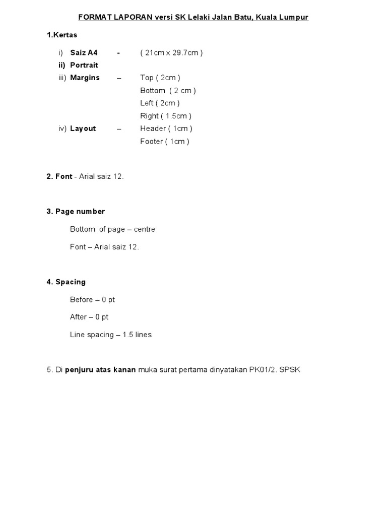 Format Laporan SK Lelaki Kuala Lumpur | PDF