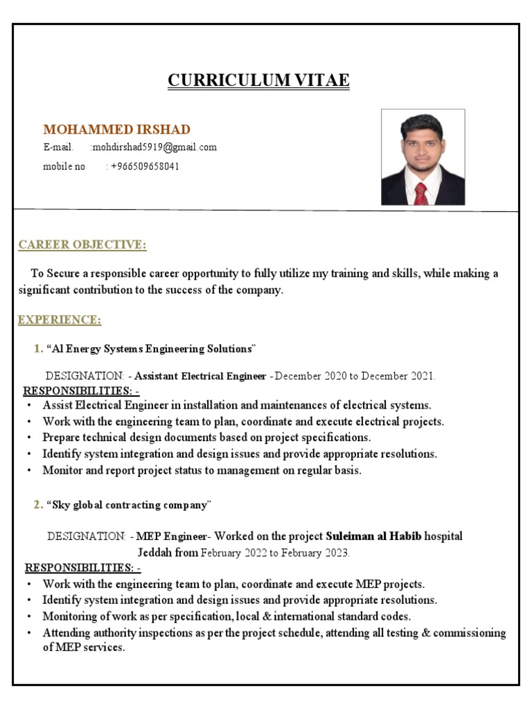 سيرة Irshad الذاتية | PDF | Electrical Engineering | Specification (Technical Standard)