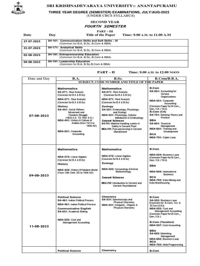 Ug Iv Sem 2023 Time Table | PDF | Biotechnology | Statistics Ug Iv Sem 2023 Time Table | PDF | Biotechnology | Statistics