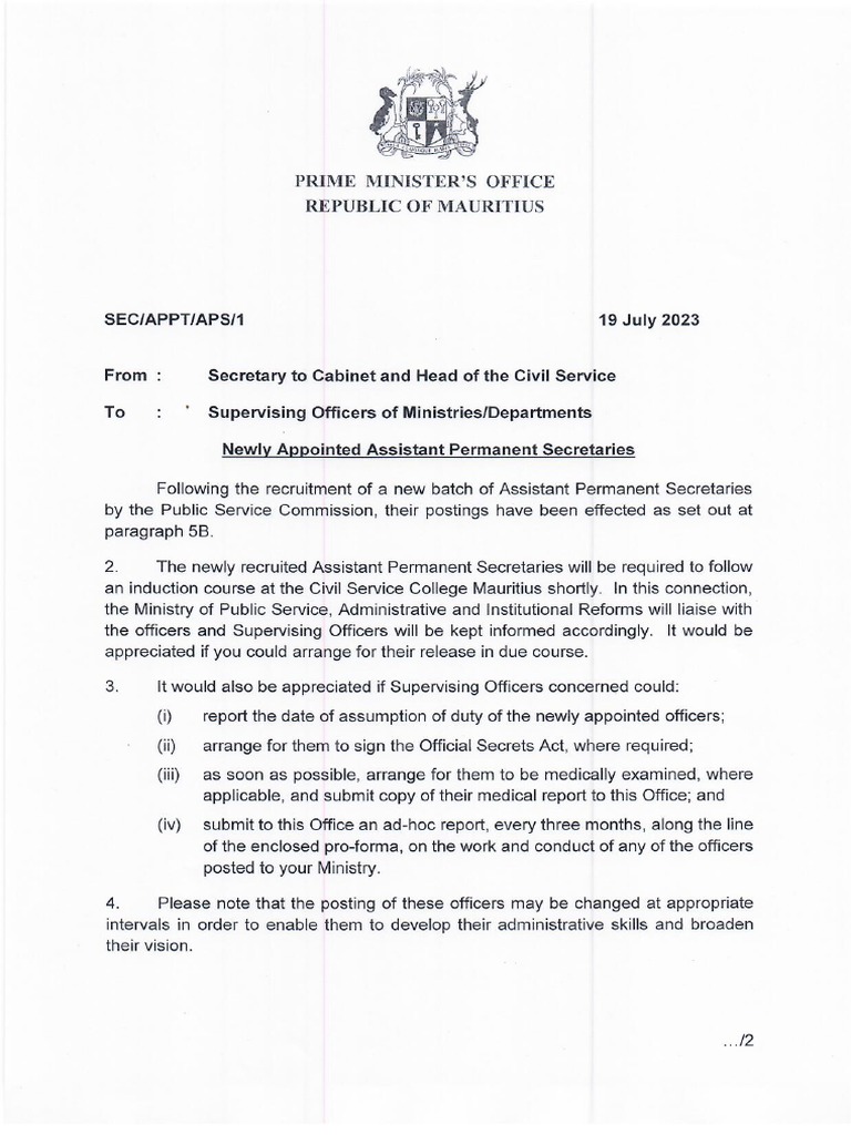 Voici La Liste Des Nouveaux Assistant Permanent Secretaries | PDF