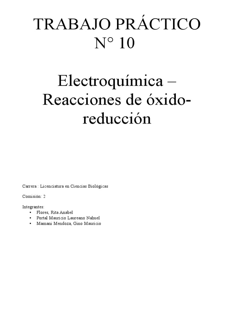TP N°10-Electroquímica | Descargar gratis PDF | Redox | Electrodo