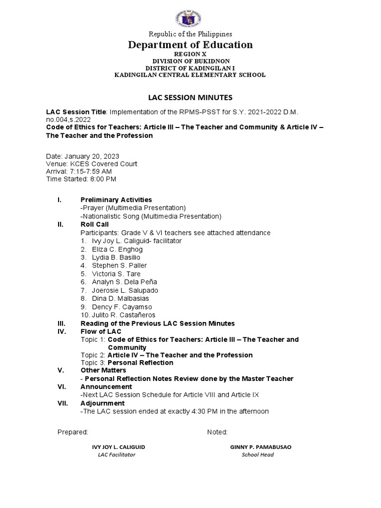 Lac Minutes Sample | Download Free PDF | Teachers