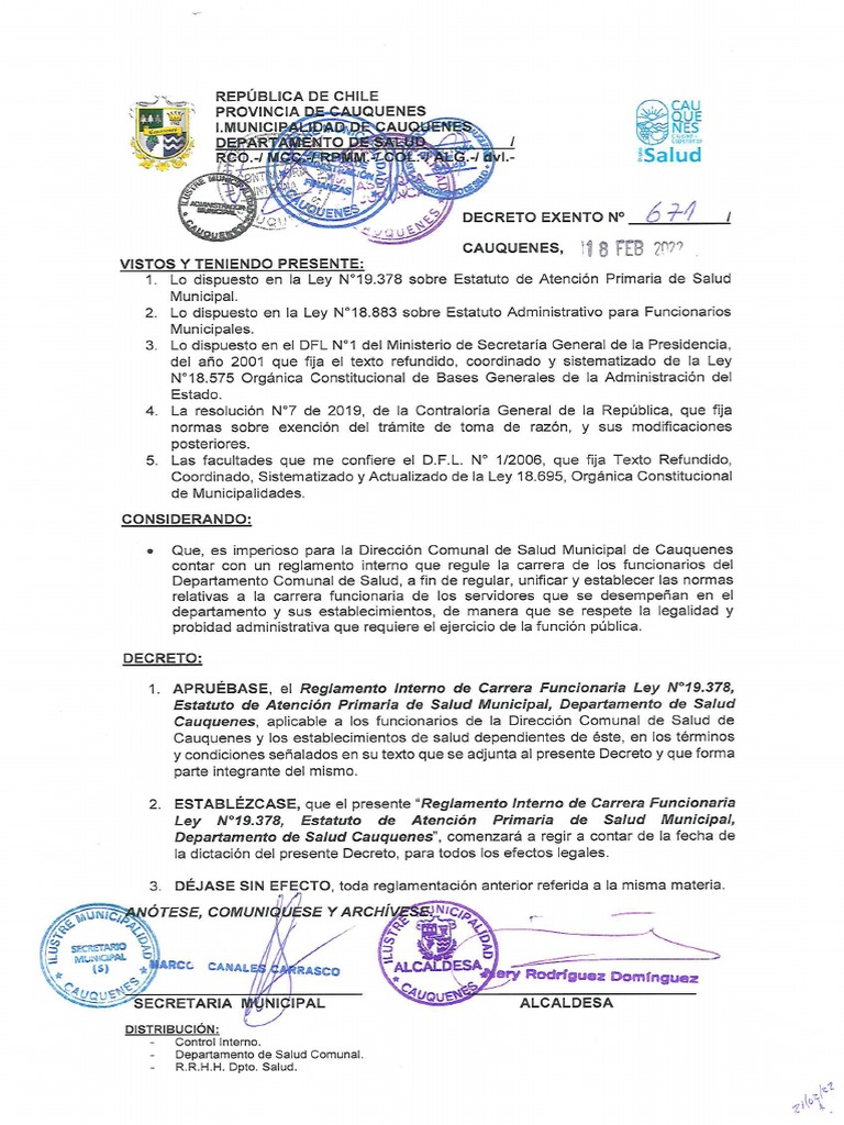 Decreto Exento #671 18.02.2022 Reglamento Interno DESAM | PDF Decreto Exento #671 18.02.2022 Reglamento Interno DESAM | PDF