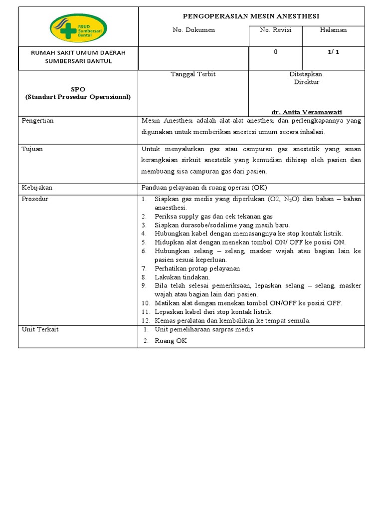 Sop Mesin Anestesi | PDF