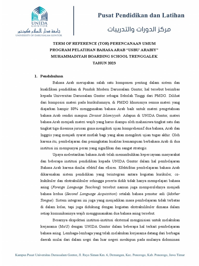 MASTER OF TOR DIKLAT BAHASA MBS Trenggalek | PDF