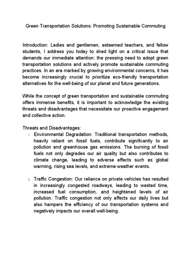 Green Transportation Solutions - Promoting Sustainable Commuting | PDF ...