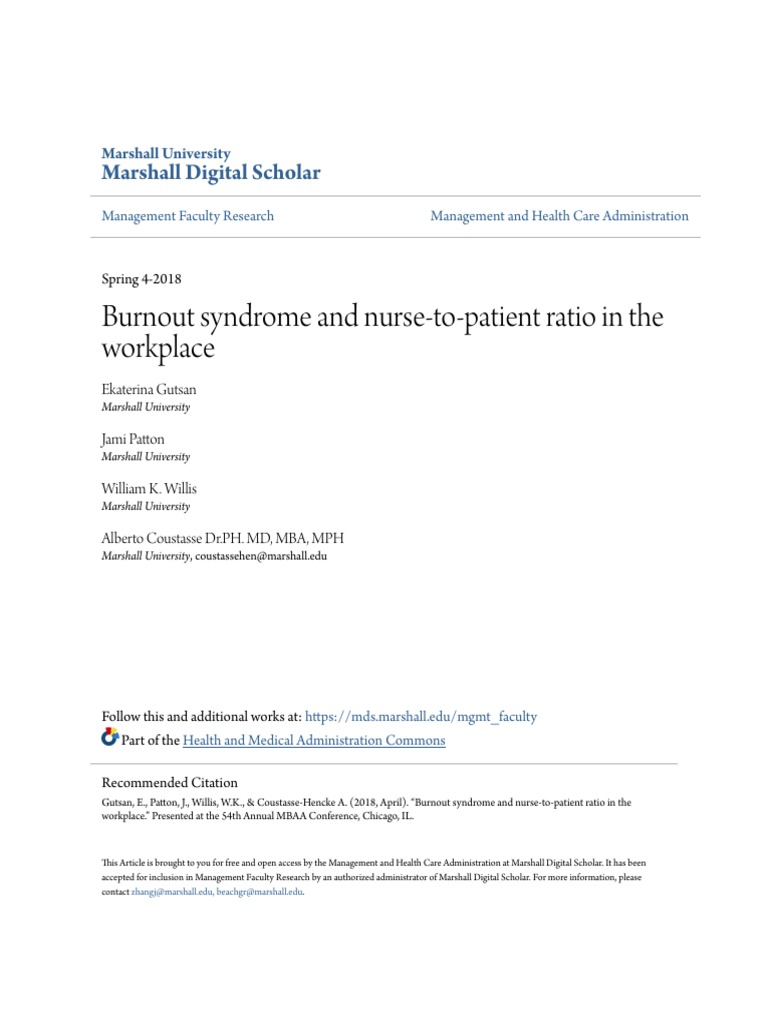 Burnout Syndrome And Nurse To Patient Ratio In The Workplace Pdf Nursing Occupational Burnout