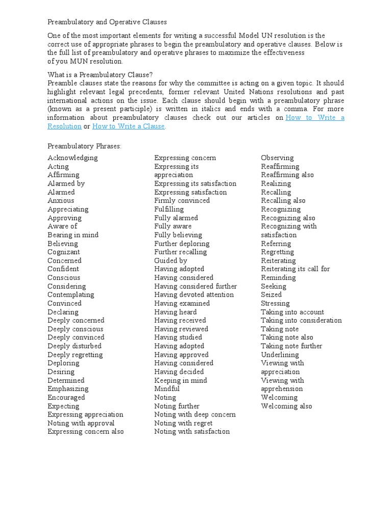 Preambulatory and Operative Clauses | Download Free PDF | Clause