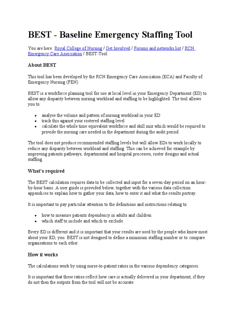Baseline Emergency Staffing Tool | Download Free PDF | Nursing ...