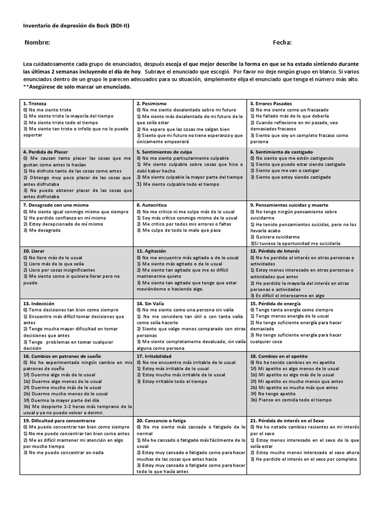 Inventario de Depresión BDI-II | PDF | Dormir