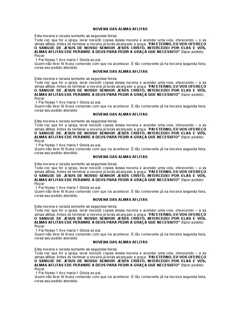 Novena Das Almas Aflitas | PDF | Oração | Graça no cristianismo