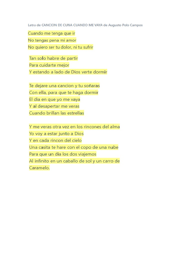 Letra Cancion de Cuna | PDF