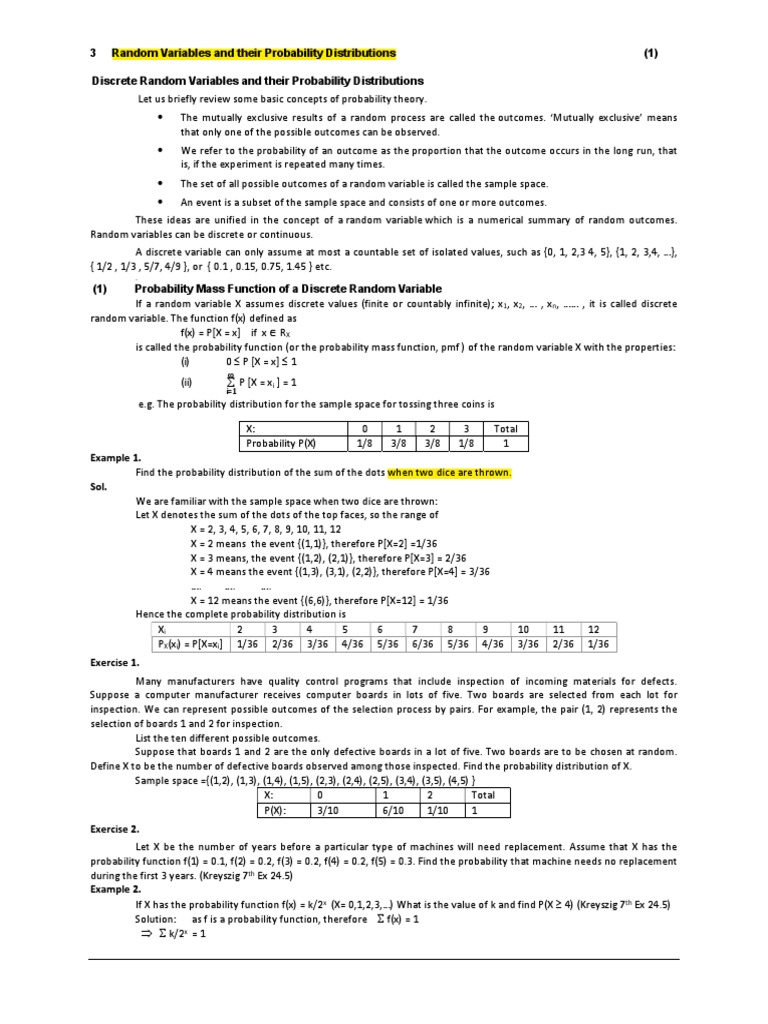 3 ES Discrete Random Variables | PDF | Probability Distribution | Random Variable
