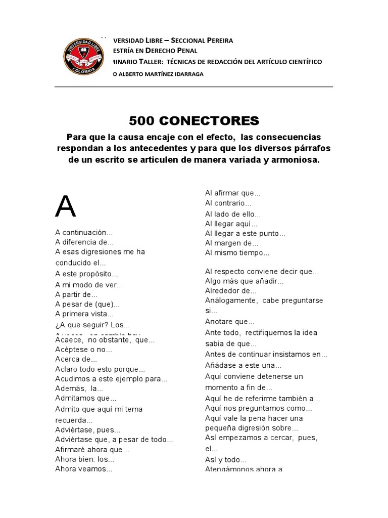 500 Conectores para Aprender a escribir | PDF | Diccionario | Proposición