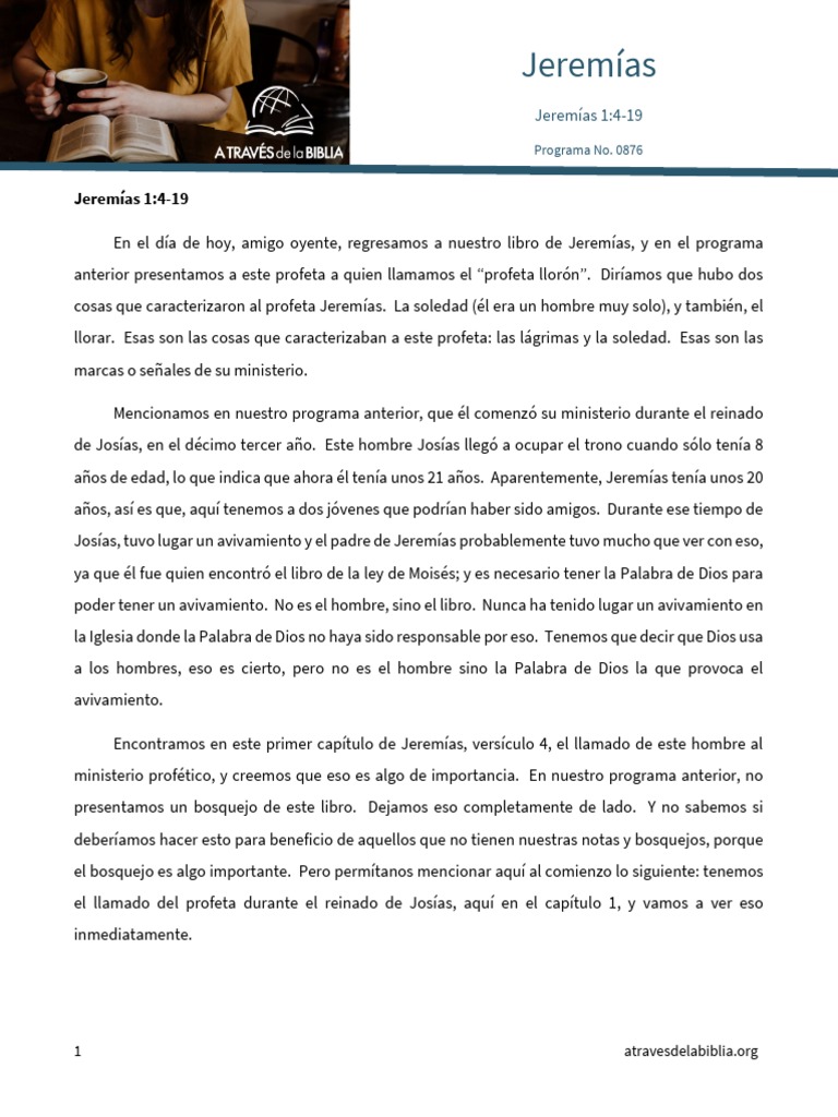 Llamado y Mensaje de Jeremías 1:4-19 | PDF | Dios | Jeremías