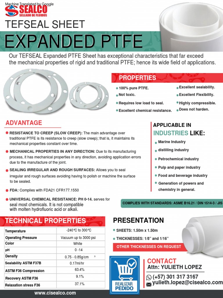 CATALOGO-LAMINA-TEFSEAL-DE-PTFE-EXPANDIDO D | PDF | Creep (Deformation ...