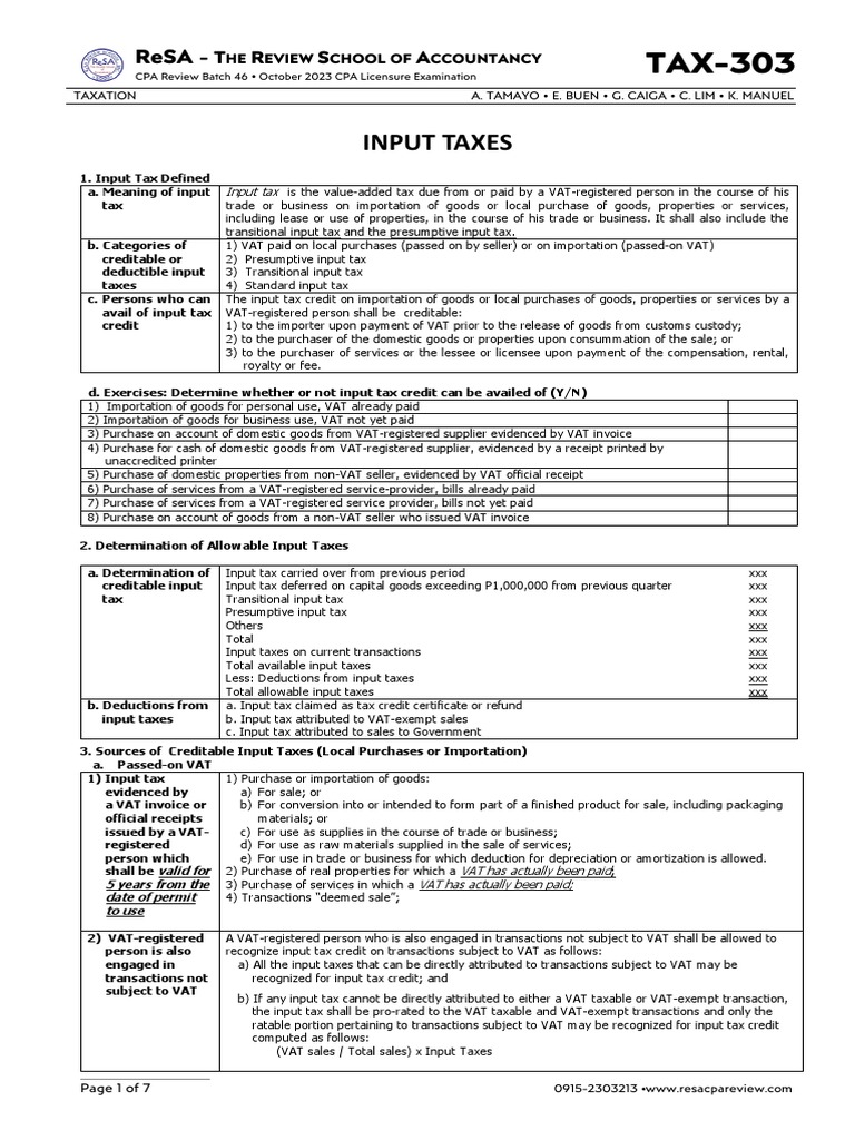 TAX-303 (Input Taxes) | PDF | Value Added Tax | Invoice