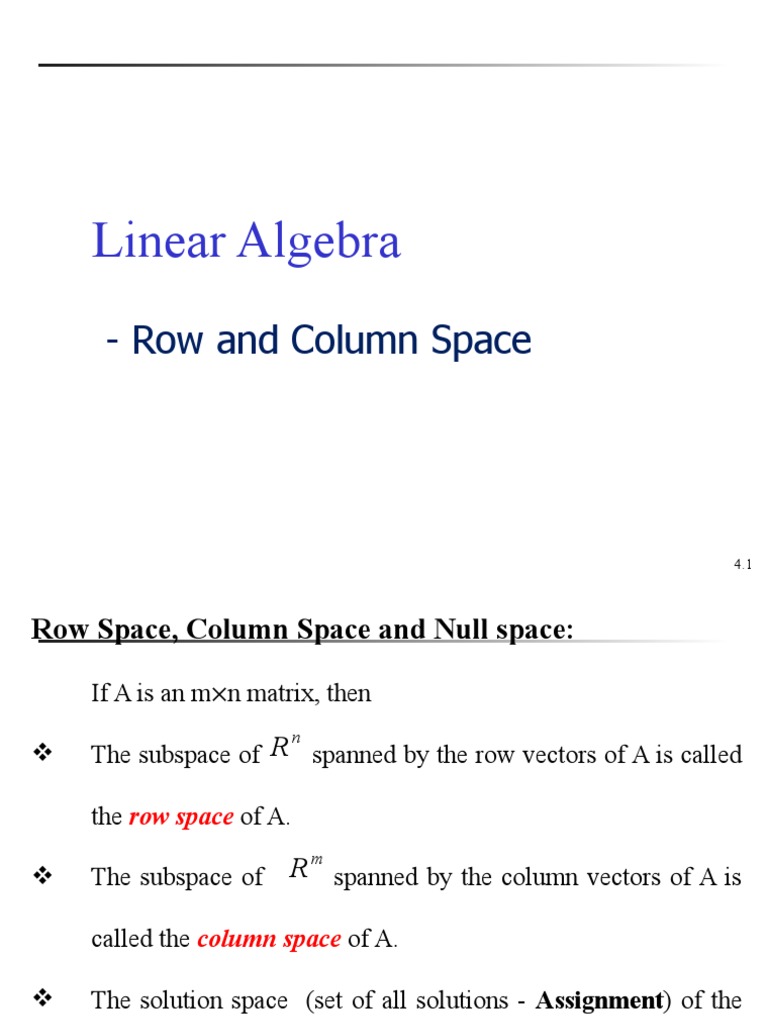 L11 - Linear Algebra - Row, Column & Null Space of A Matrix | PDF ... L11 - Linear Algebra - Row, Column & Null Space of A Matrix | PDF ...
