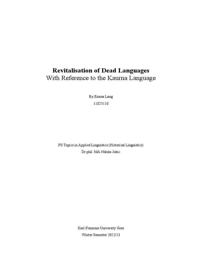 The Process of Language Revitalisation - Paper - LANG | PDF ...