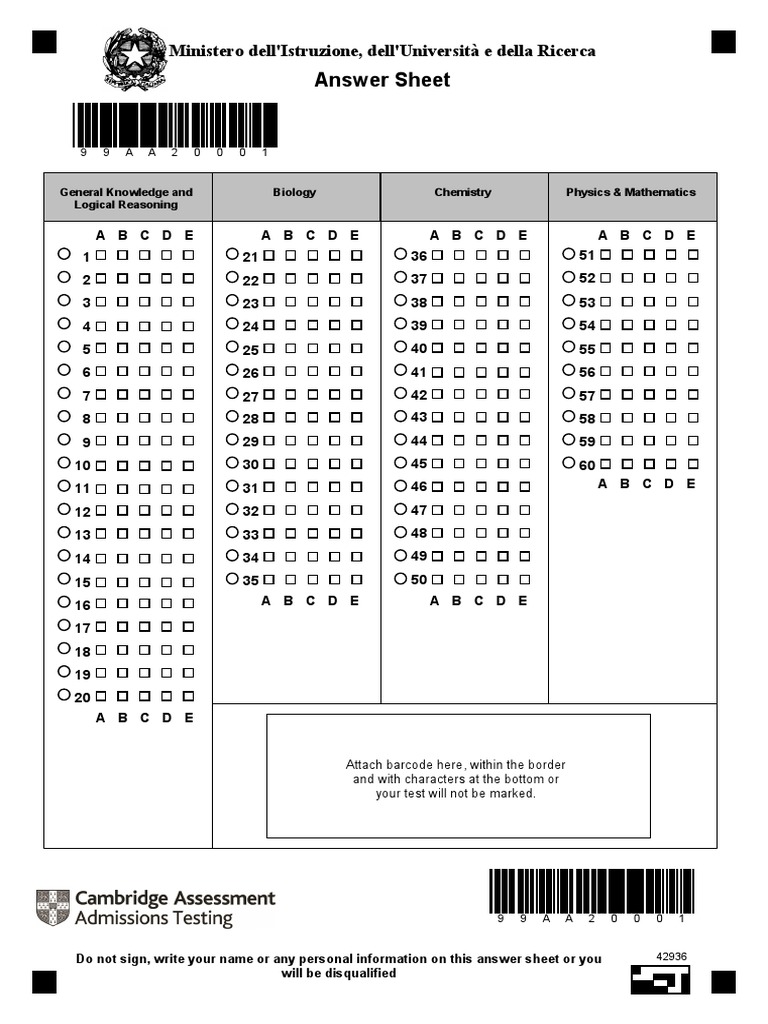Imat Answer Sheet Sample | PDF | Science | Observation