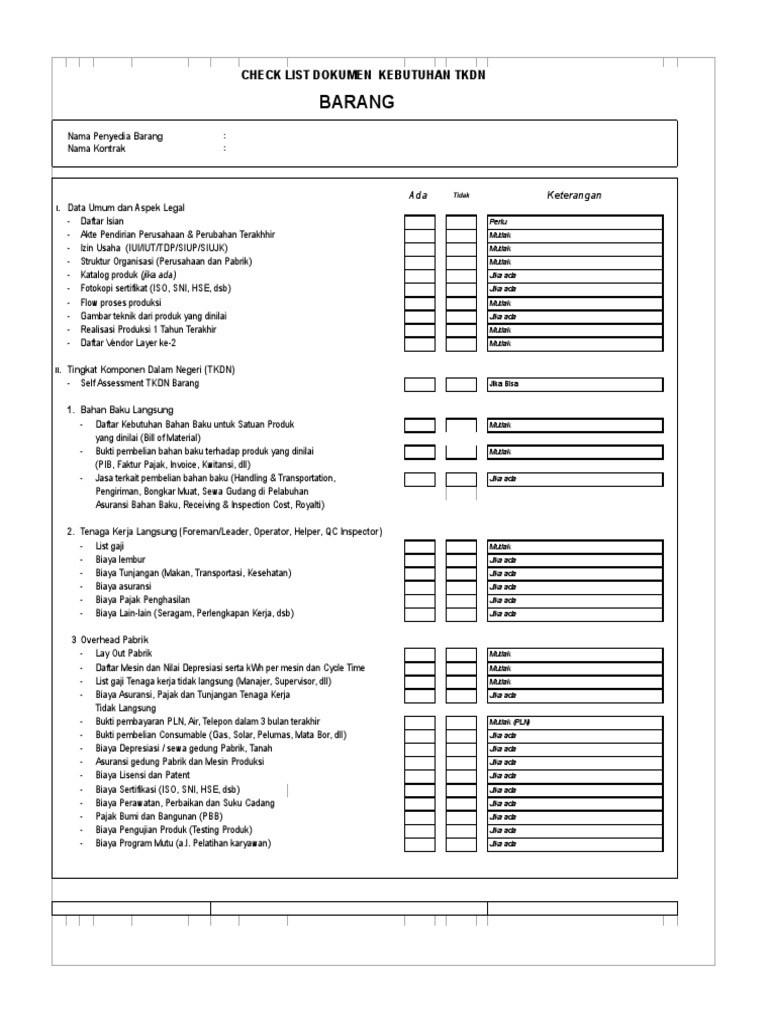 Checklist Dokumen TKDN Barang | PDF | Teknologi & Rekayasa