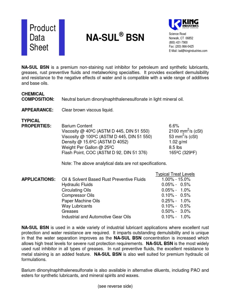 Na-Sul BSN PDS | PDF | Lubricant | Viscosity