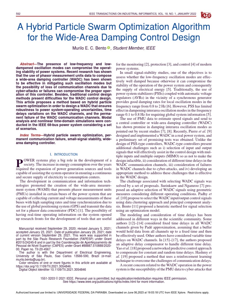 A Hybrid Particle Swarm Optimization Algorithm For The Wide Area Damping