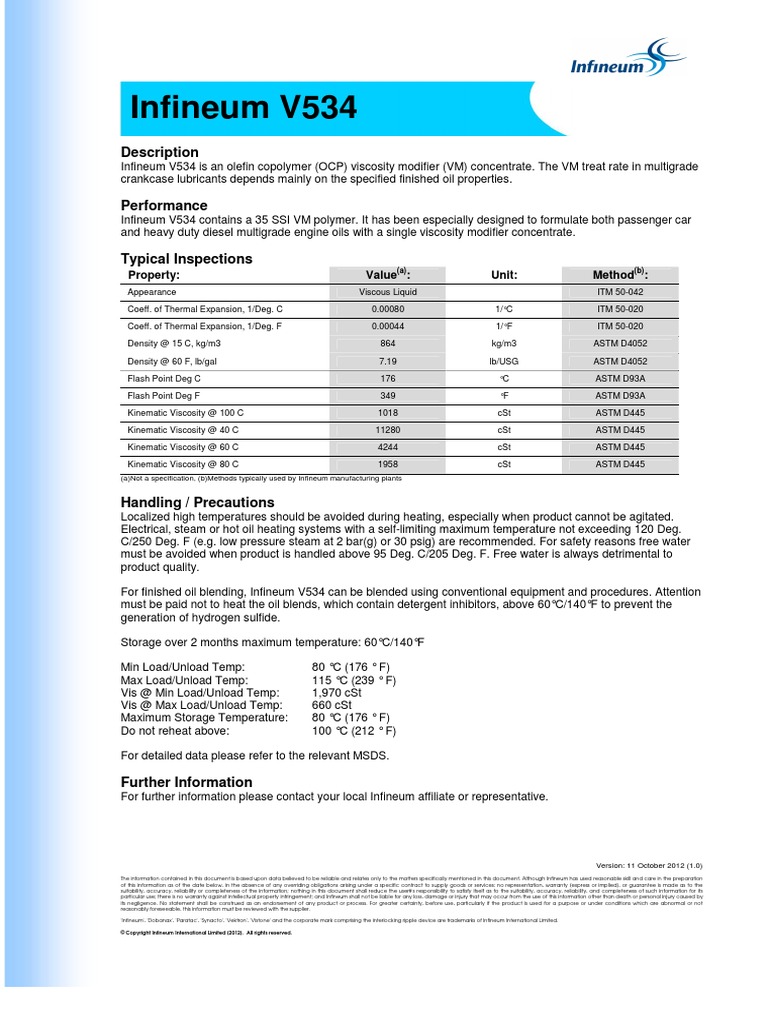 Infineum V534 | PDF | Viscosity | Physical Sciences
