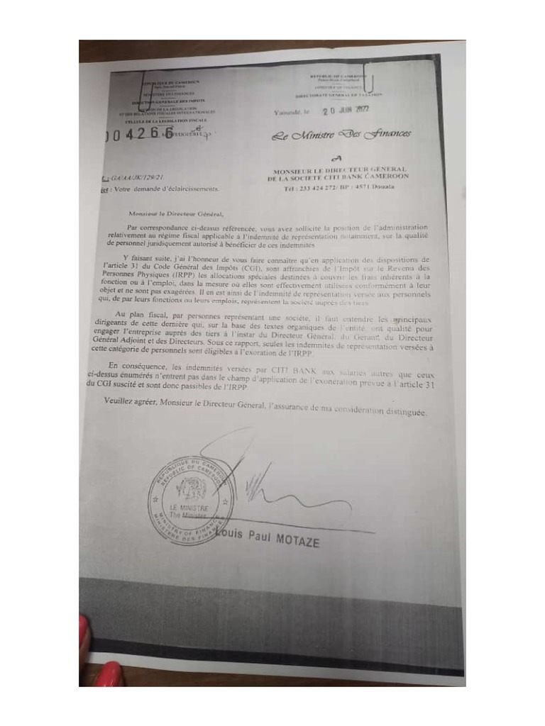 Lettre DGI Sur Indemnité de Representation | PDF