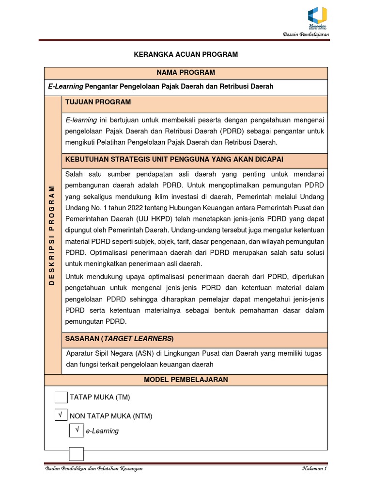 Kap e Learning Pengelolaan Pajak Daerah Dan Retribusi Daerah | PDF