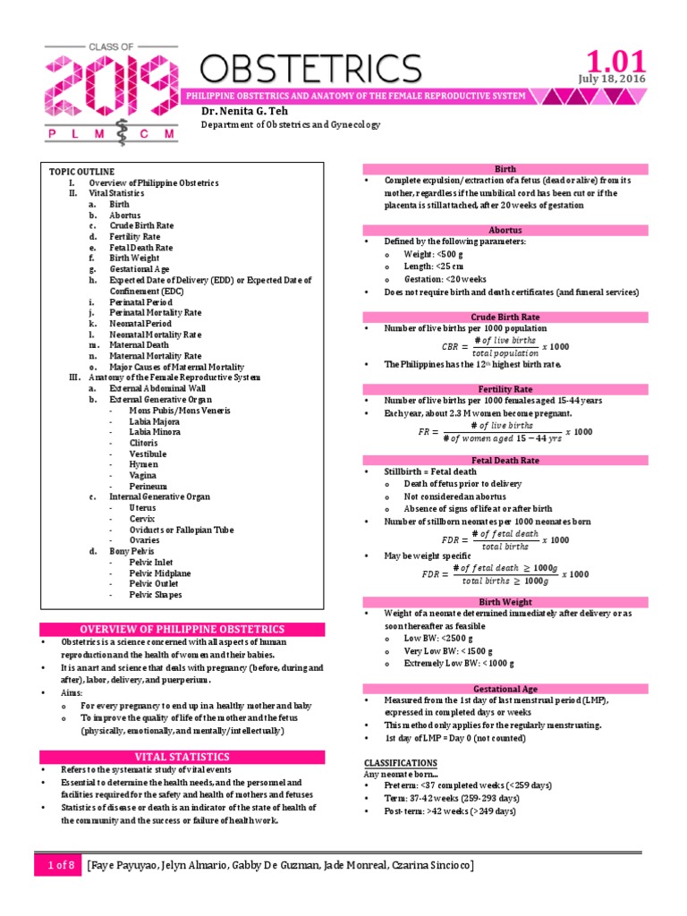 OB 1.01 Philippine Obstetrics and Anatomy of The Female Reproductive System | PDF | Maternal ...