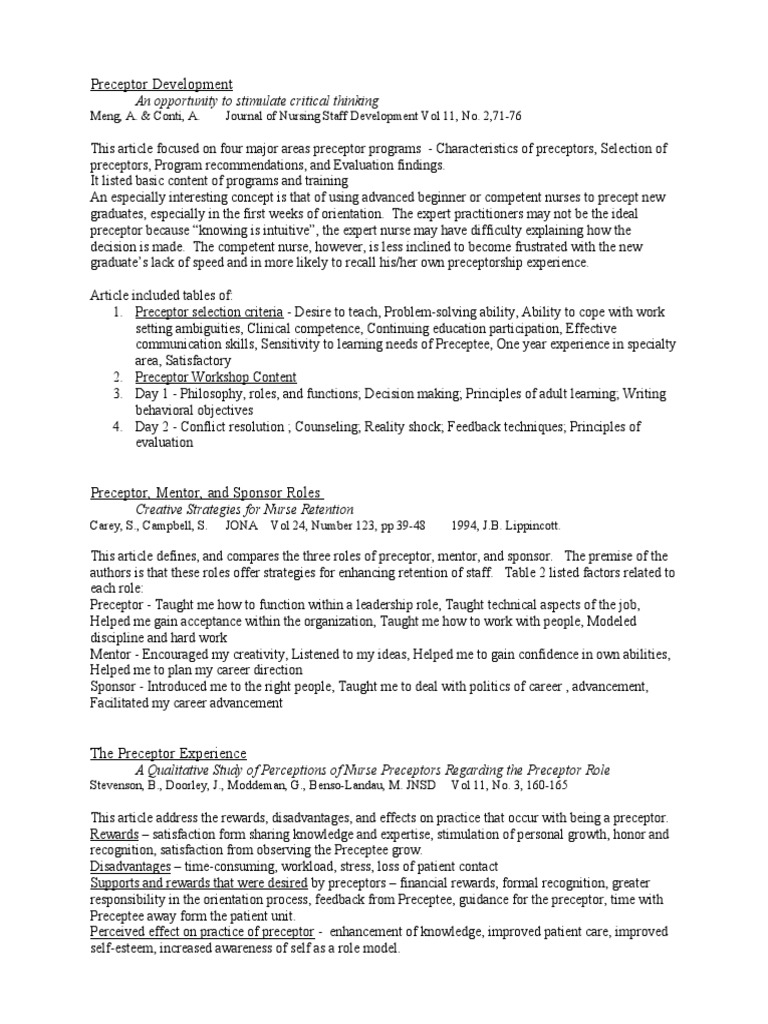 Preceptor | PDF | Nursing | Mentorship