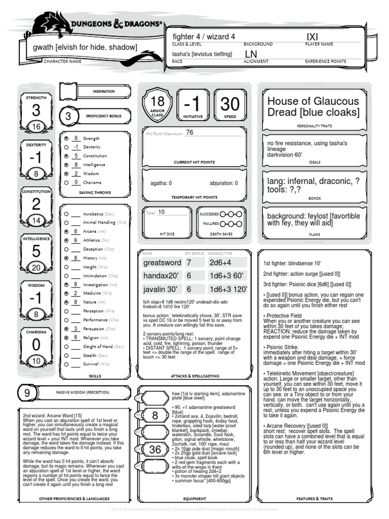 Tiefling Fighter 5 Wizard 5 | PDF | Wizards Of The Coast Games ...