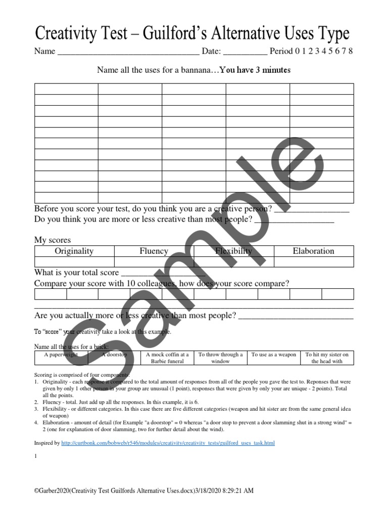 Creativity Test Guilfords Alternative Usesmerged 104 Pagestptsample ...