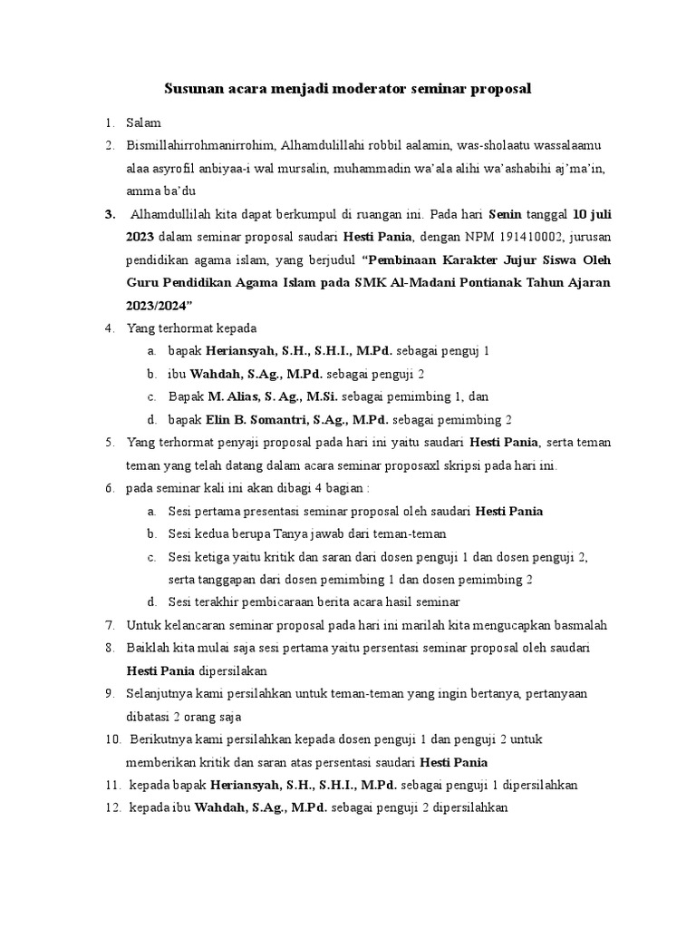 Susunan Acara Seminar Proposal | PDF