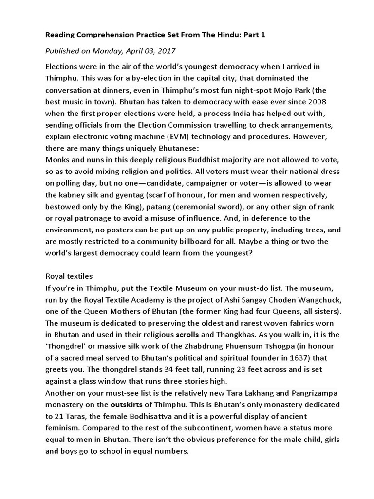 Reading Comprehensioon Set 2 | Download Free PDF | Bhutan | Australia