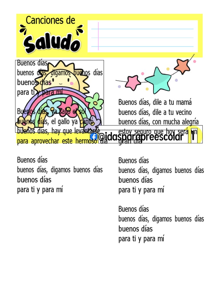 1° PARTE CANCIONES DE BUENOS DÍAS Idasparapreescolar | PDF