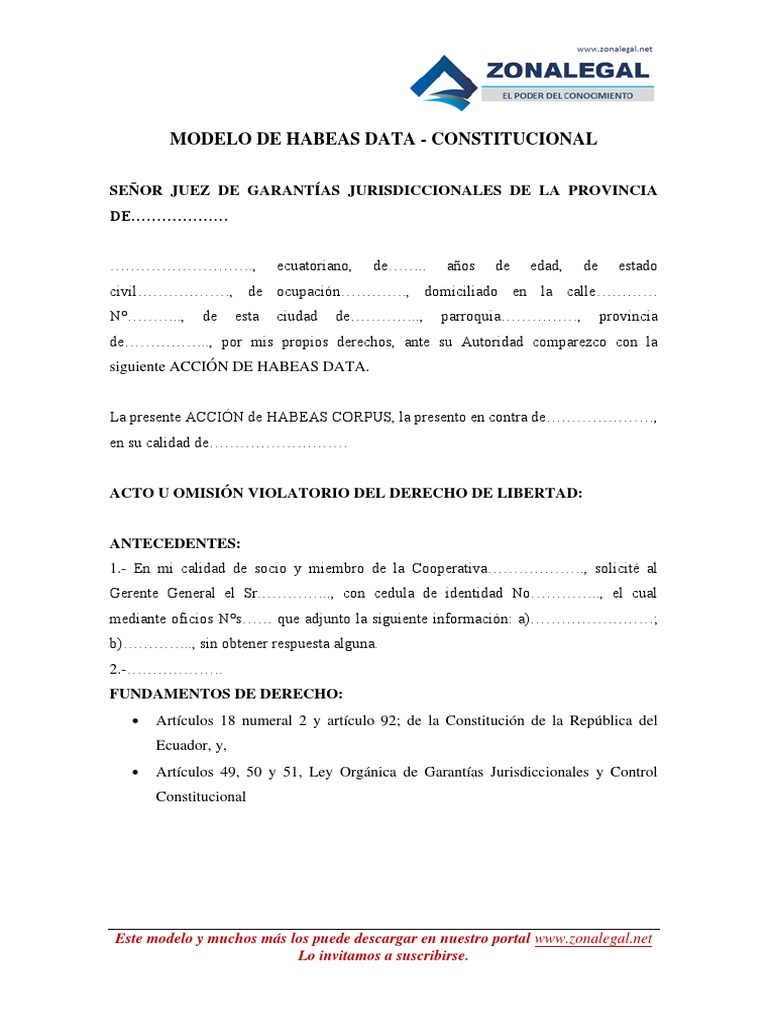 Modelo de Habeas Data | PDF | Habeas corpus | Justicia