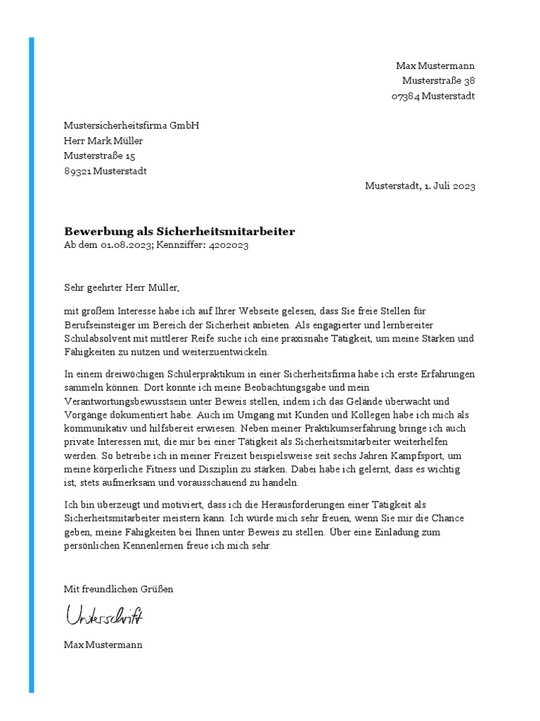 Studyflix Bewerbungsschreiben-Sicherheitsmitarbeiter Berufseinstieg | PDF