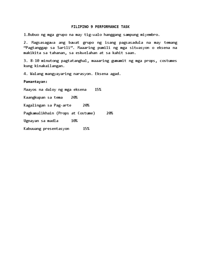 Filipino 9 Performance Task 3rd Quarter Dula | PDF
