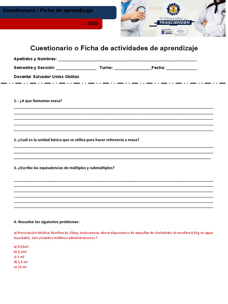 Cuestionario Logica De Masa Pdf Medicina Clinica Farmacia